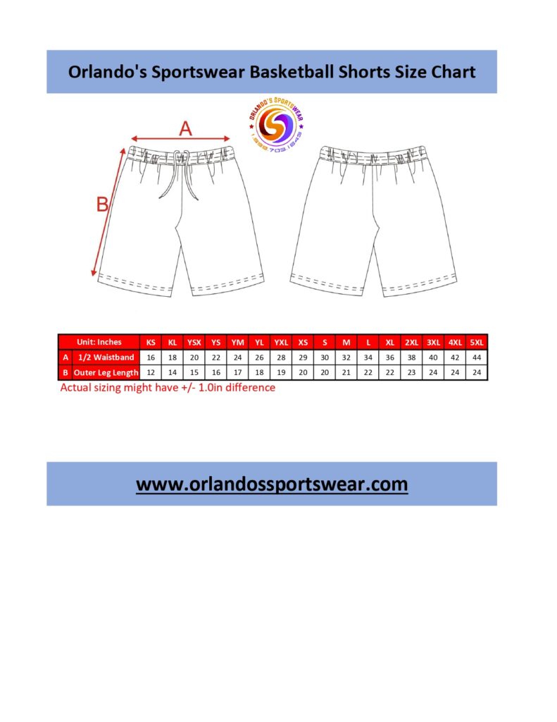 Size Chart – Orlando's Sportswear LLC