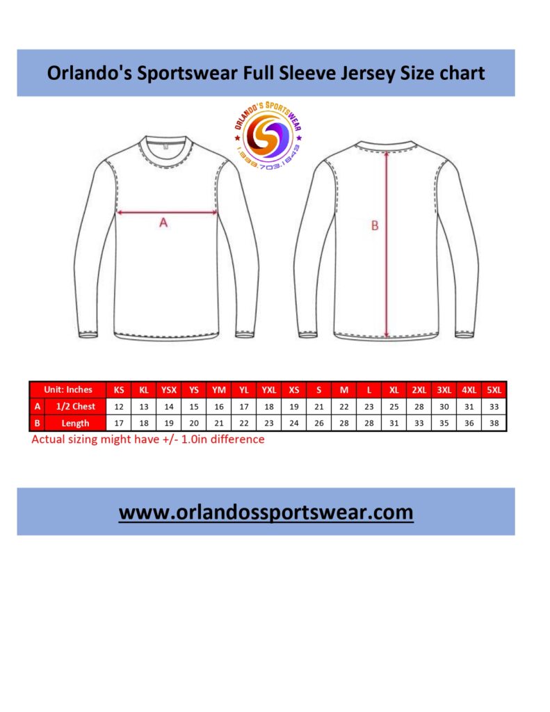 Size Chart – Orlando's Sportswear LLC